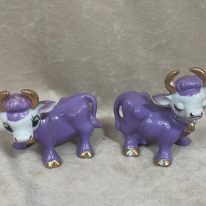 Vintage 1950s Made in Japan Ceramic Hand Painted Purple/gold Cow and ...