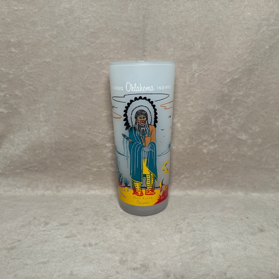 Vintage 1950s Knox Oil Frosted Glass Tumbler Famous Oklahoma Tribes ...