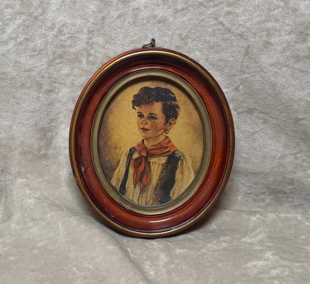 Vintage Edward Gross Co. "chiko" by Anne Allaben 6"x5" Oval Framed Art ...