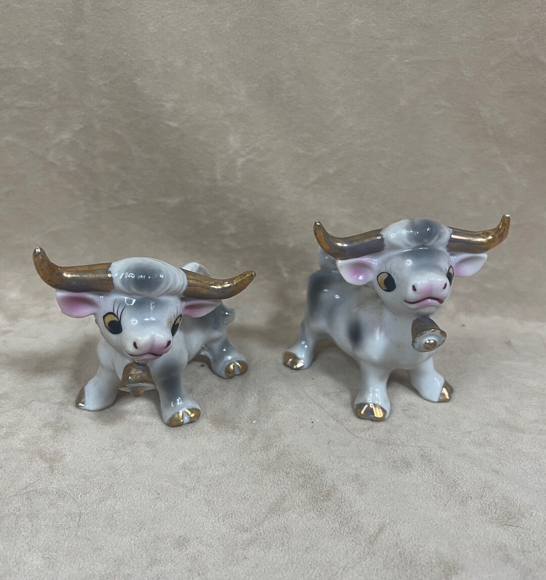 Vintage 1960s Ucagco Made in Japan Bull Cow Ceramic Hand Painted Cows ...