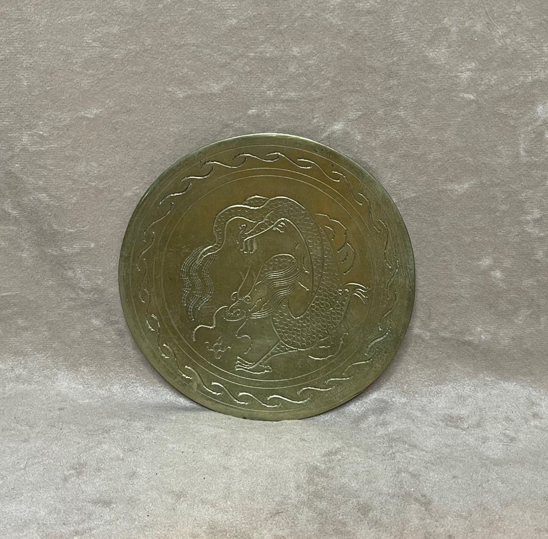 Vintage 1970s Decor Small Brass Hand Engraved Dragon Dish/platter Wall ...