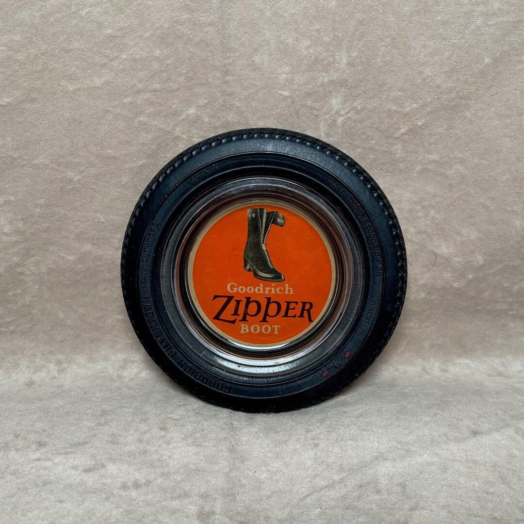 Vintage 1920s Goodrich Zipper Boots Rubber and Glass Ashtray Clear ...