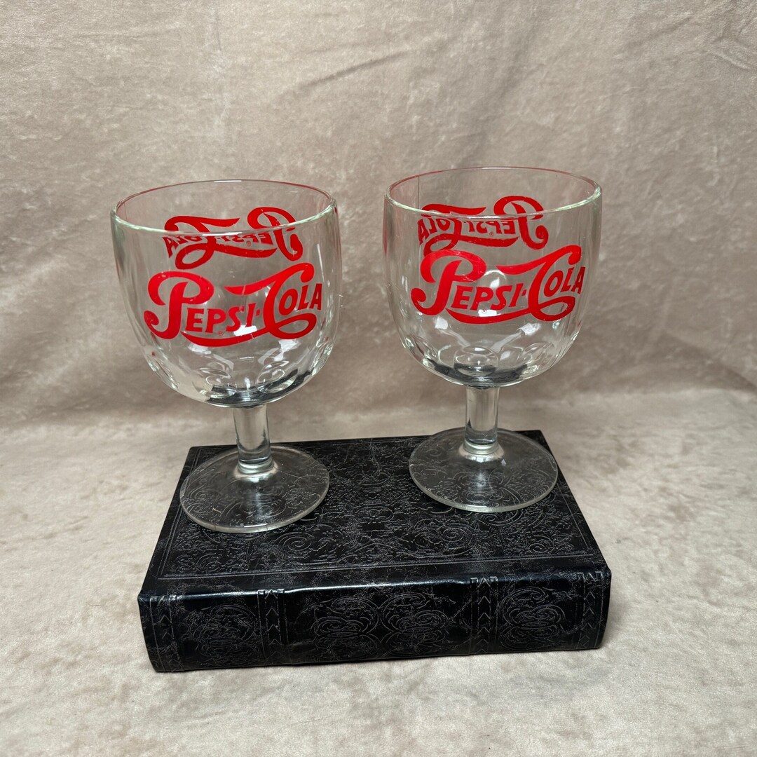 Vintage 1970s Pepsi Cola Pepsi Glass Goblets 6 Pedestal Red Script Logo ...