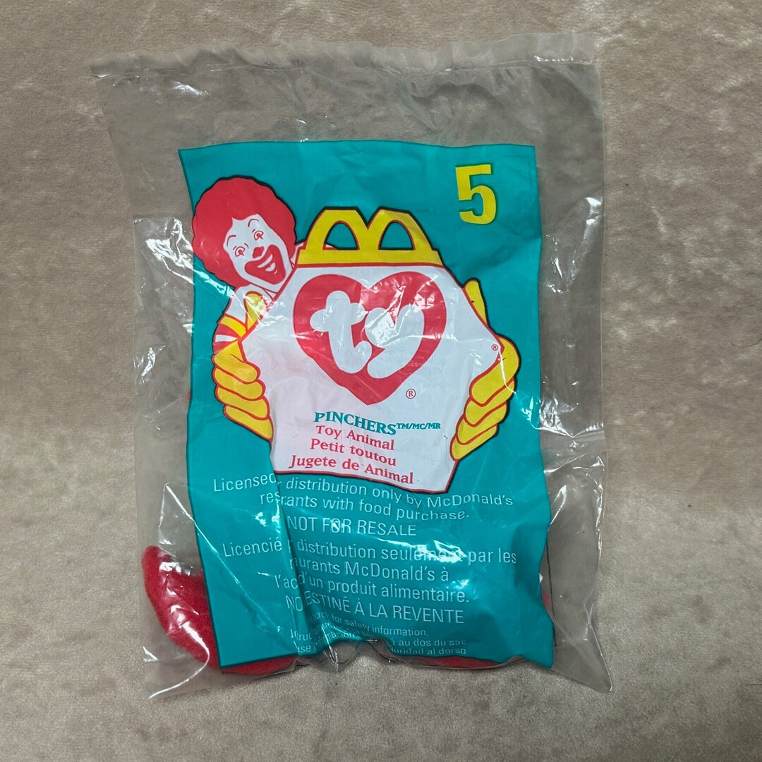Vintage 1990s Mcdonalds Ty Teenie Beanies #5 Pinchers the Lobster Happy ...