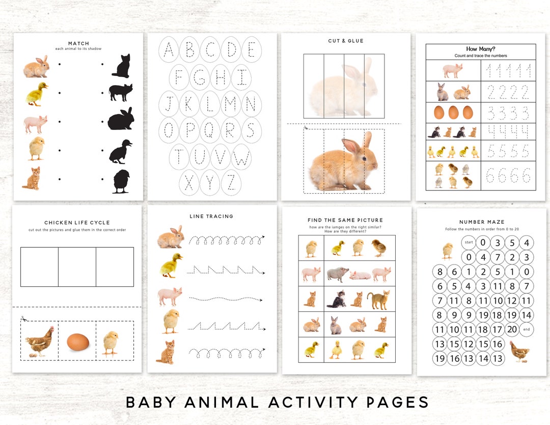 Spring Baby Animal Easter Themed PDF Activity Pages // Letters Numbers ...