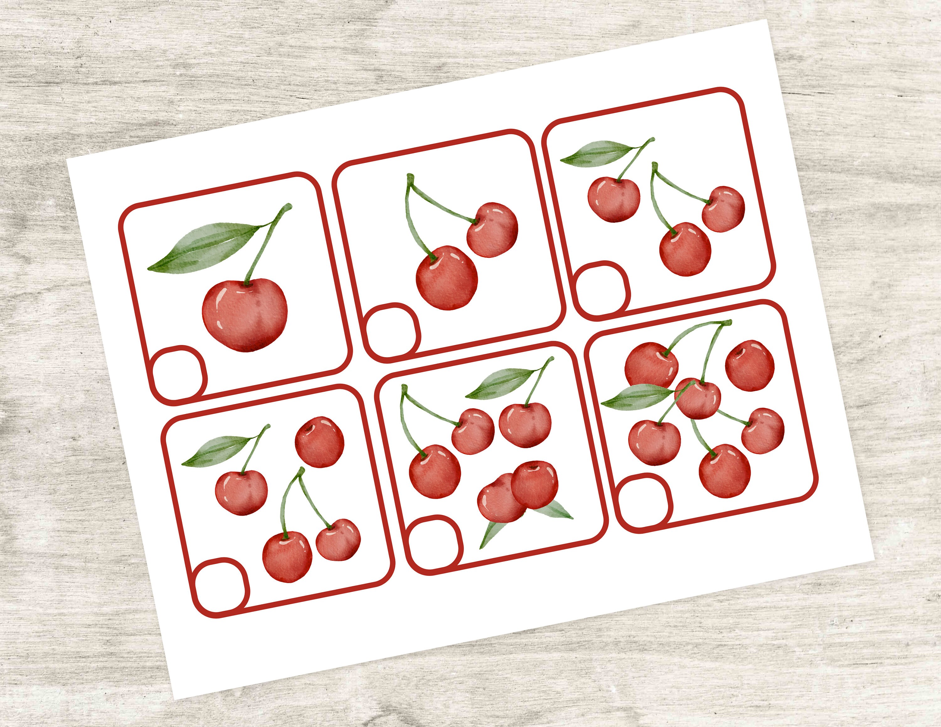 Cherry Counting Preschool Learning Printable Cards DIY Links Dry Erase ...