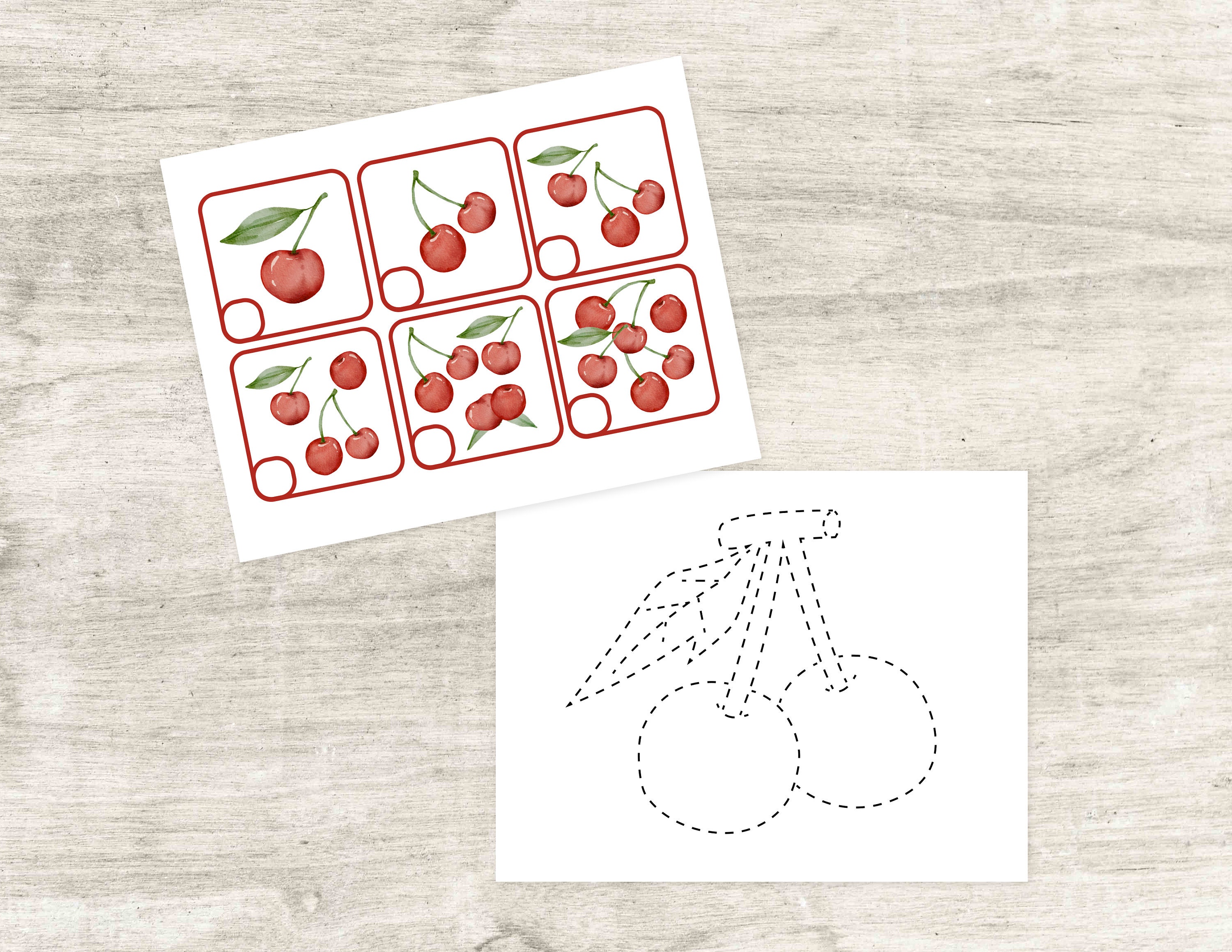 Cherry Counting Preschool Learning Printable Cards DIY Links Dry Erase ...