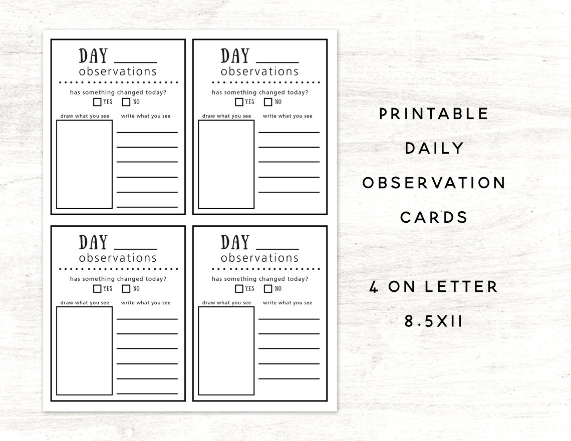 Observation Card Printable Learning Materials // 4 to a Letter Page PDF ...