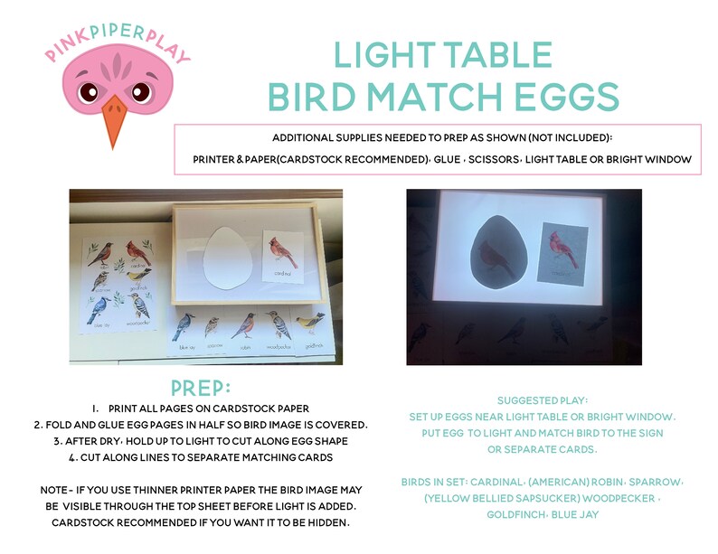 Easter Bird Egg Light Table Preschool Printable // Robin, Cardinal ...