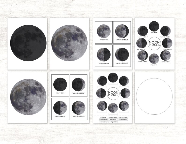 Moon Phase Lunar Unit Study // Printable PDF Moon Flashcards and Moon ...