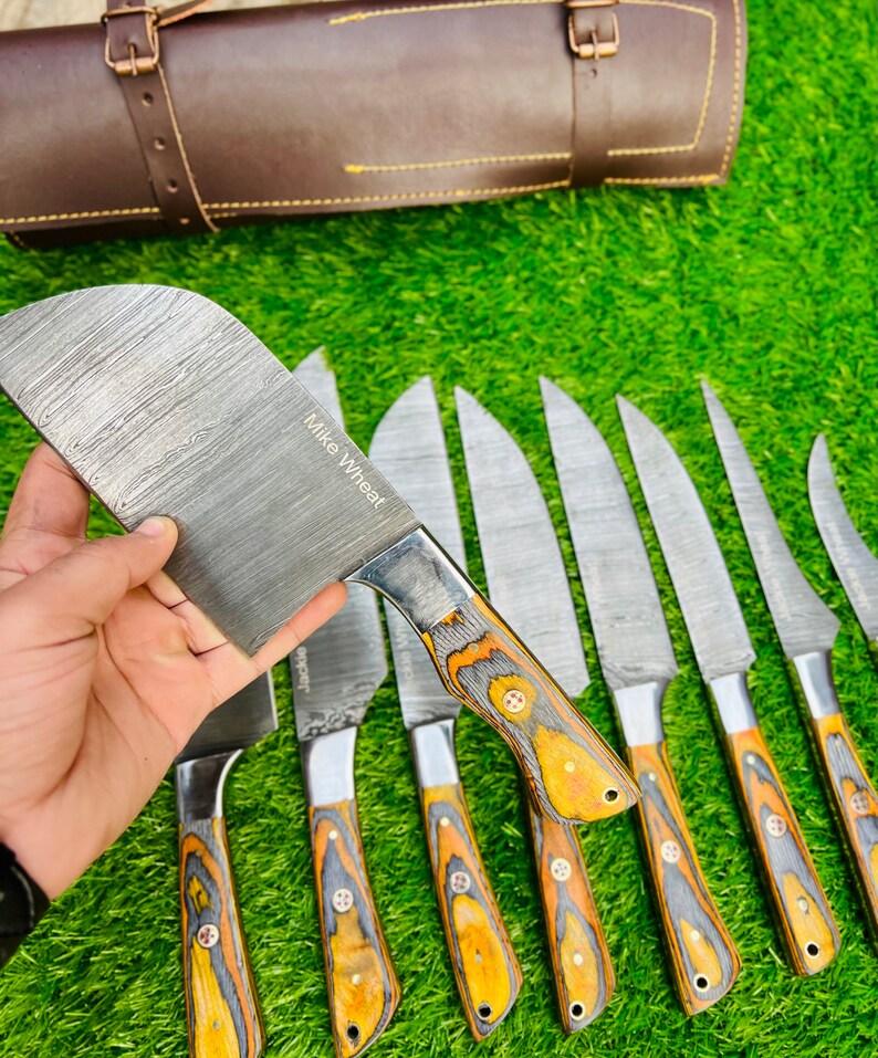 AE108 Custom Handmade Damscus Steel Hand Forged Kitchen Knives Set ...