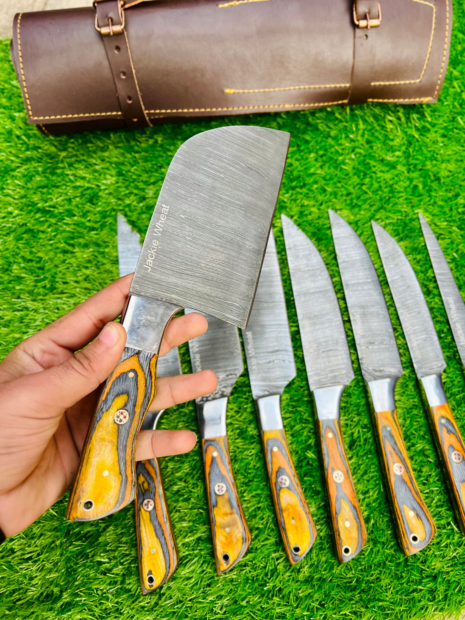 AE108 Custom Handmade Damscus Steel Hand Forged Kitchen Knives Set ...