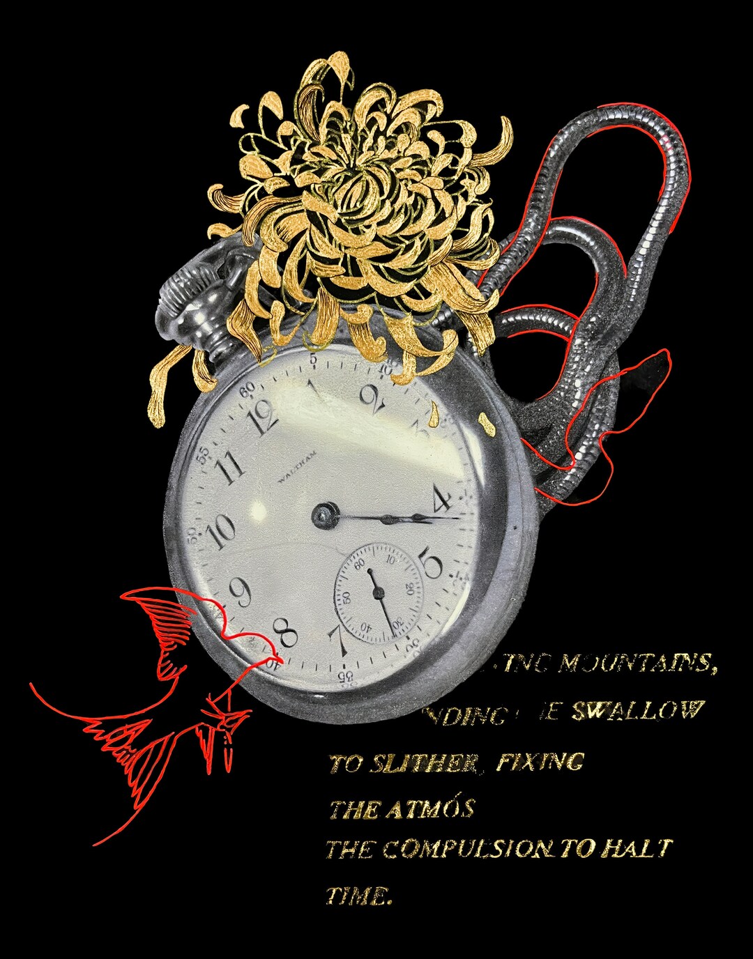 Clock, Snake, and Swallow Print of an Original Mixed Media Artwork 11 ...