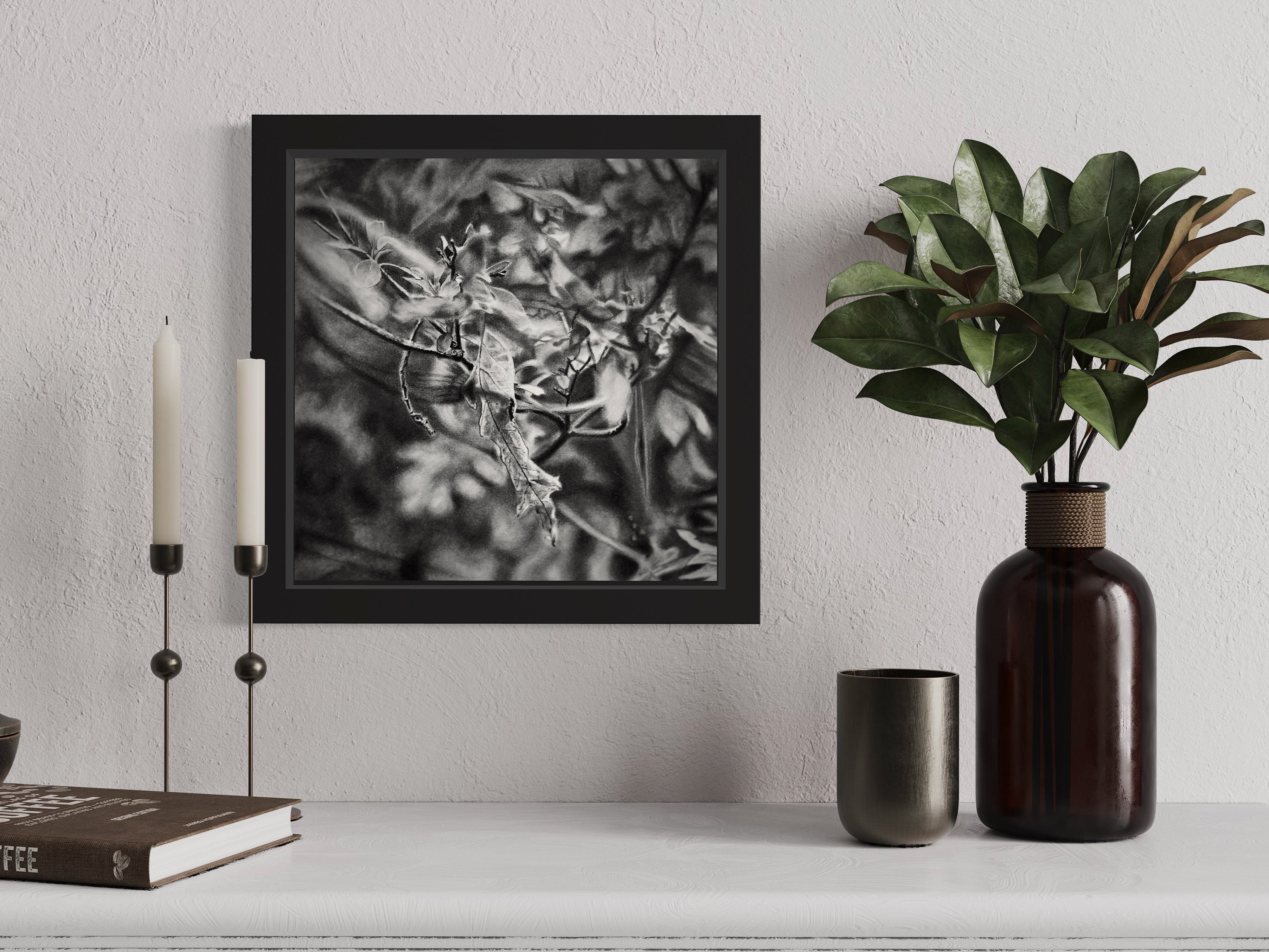 Leaf Pencil Drawing, Graphite Nature Artwork on Canvas With Gold-leaf ...