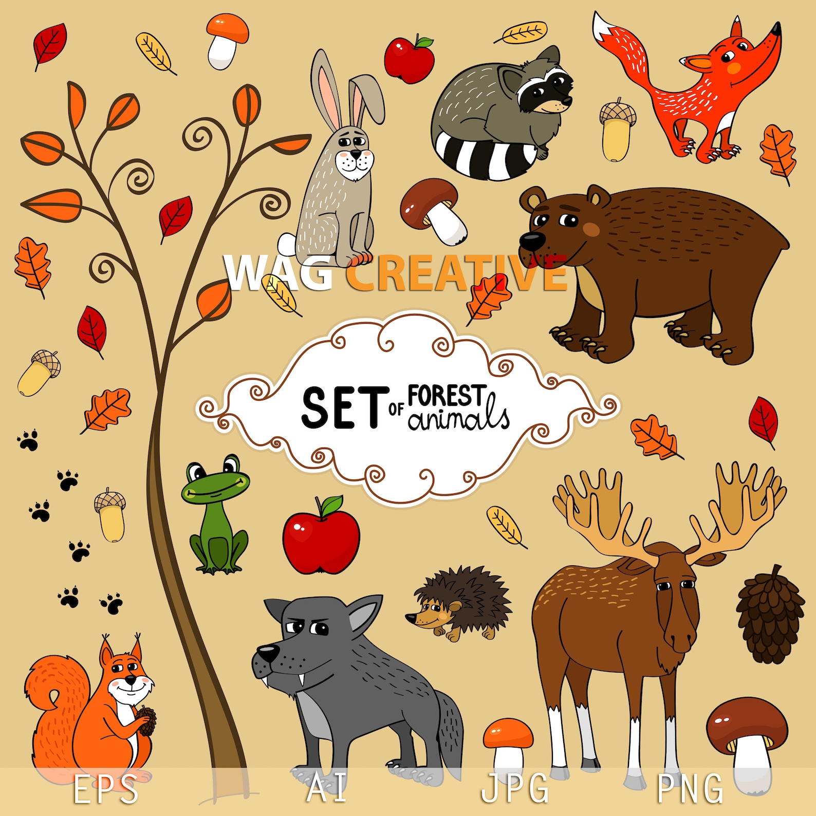 Wolf and Forest Animal Friends Set Editable Eps Ai Jpg Png - Etsy