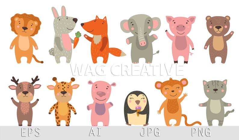 Hi Five Animals Set Editable Eps Ai Jpg Png Image File - Etsy