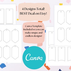 Printable Canva Tag Template, Shapes, for ~2x4 Inch Tags, Hang Tag ...