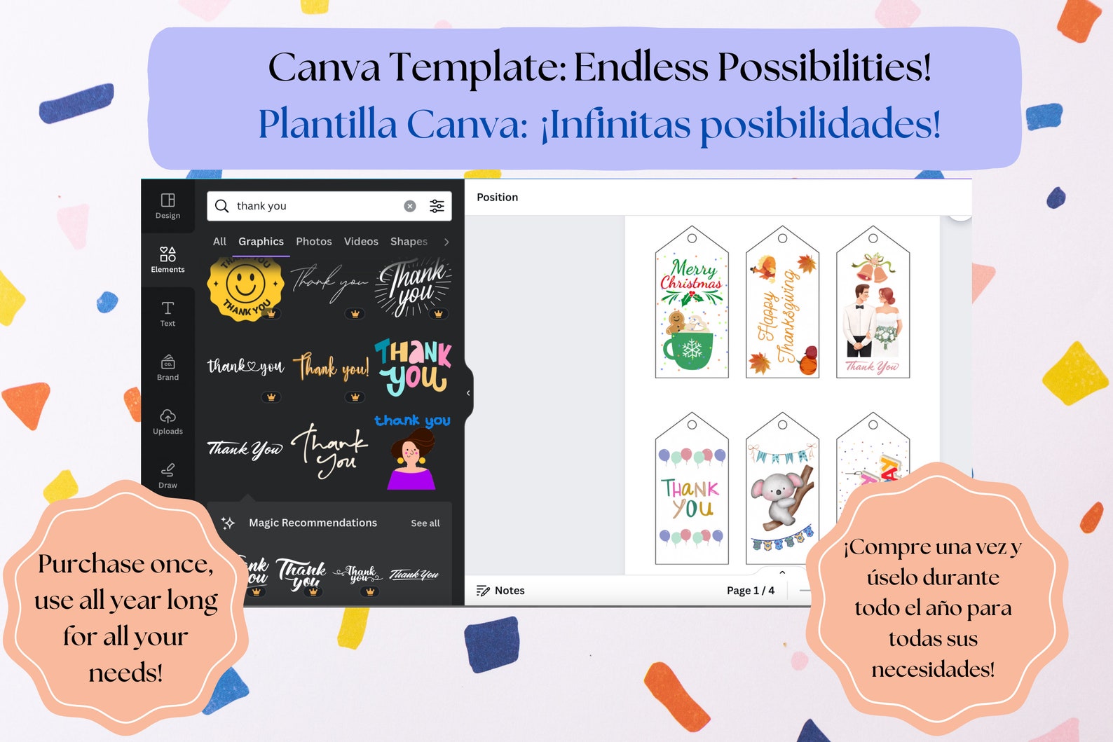 Printable Canva Tag Template, Shapes, for ~2x4 Inch Tags, Hang Tag ...