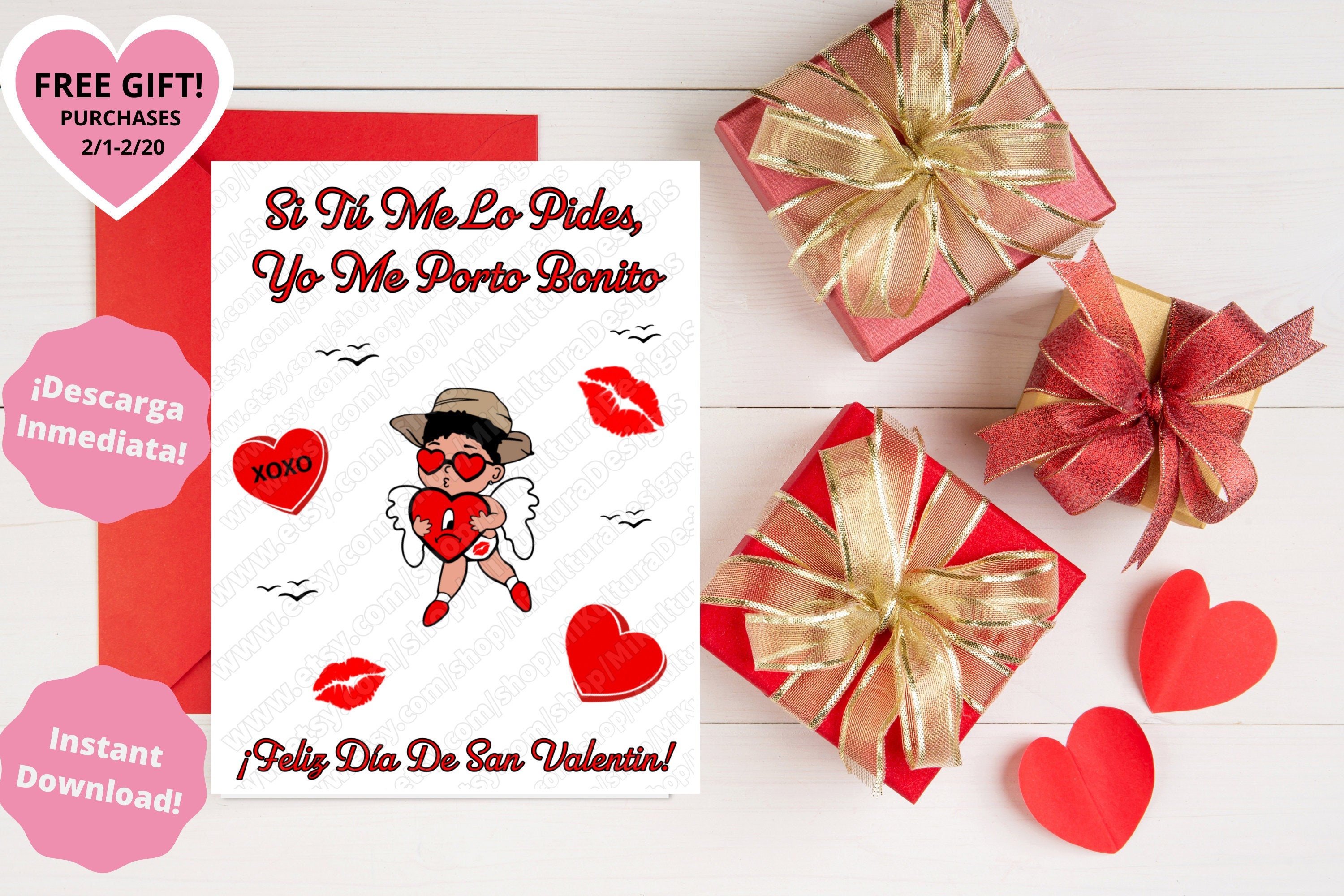Bad Bunny Valentine Card - Printable Valentine Card for Her for Him Yo ...