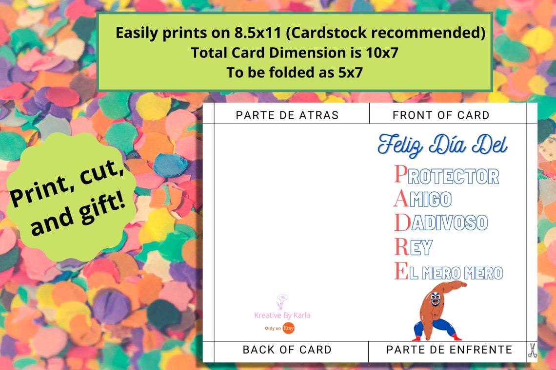 Latino Fathers Day Card - Digital Downloadable Printable - Luchador ...