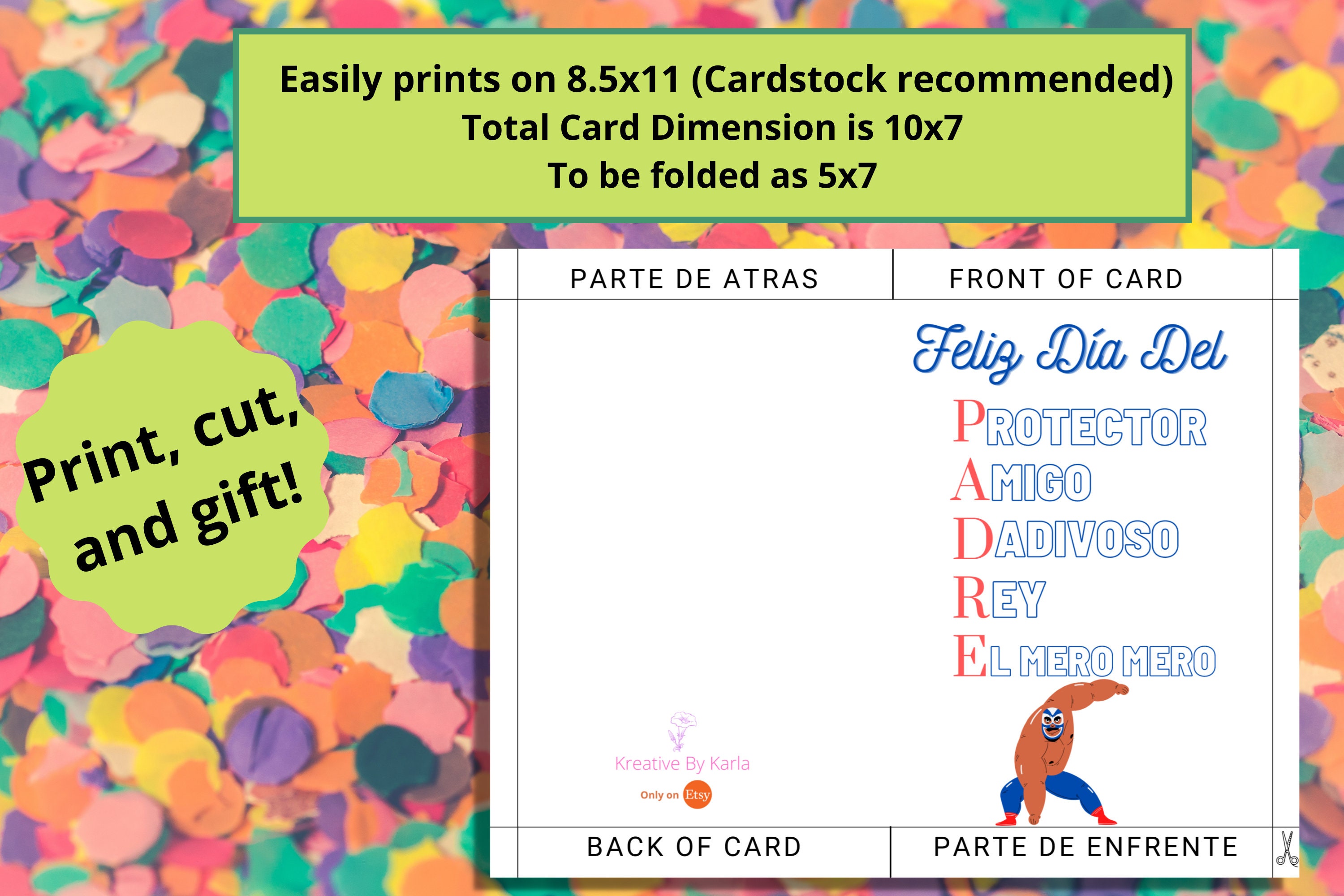 Latino Fathers Day Card - Digital Downloadable Printable - Luchador ...