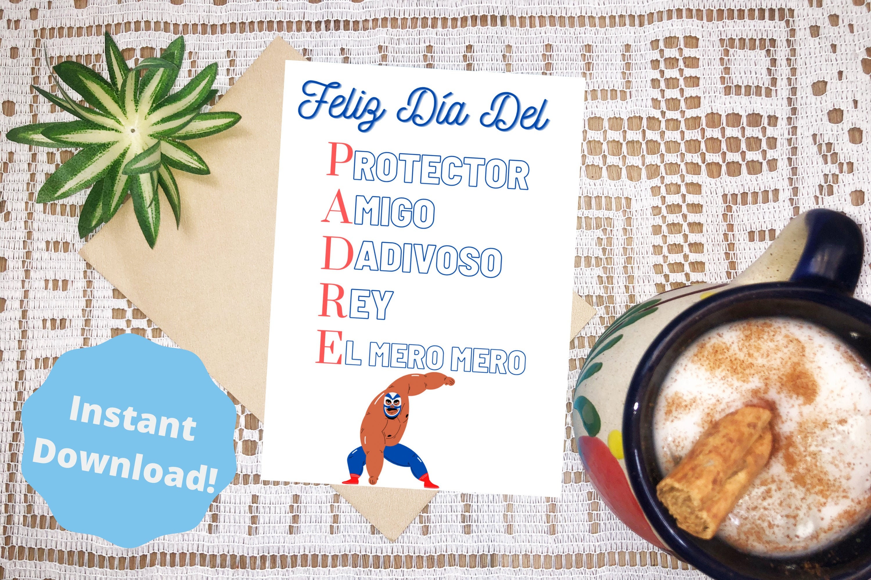 Latino Fathers Day Card - Digital Downloadable Printable - Luchador ...