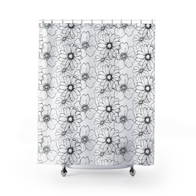 White Floral Pattern Shower Curtain Etsy