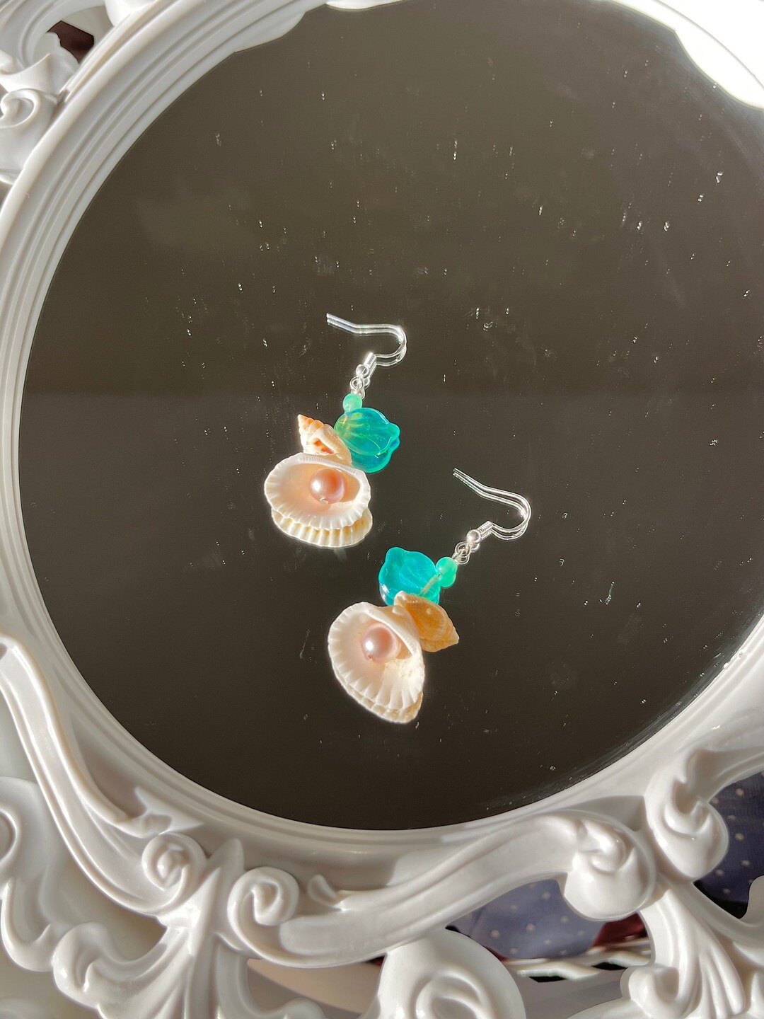 Clam Shell and Pearl Earrings, Sterling Silver Earrings, Drop Earrings ...