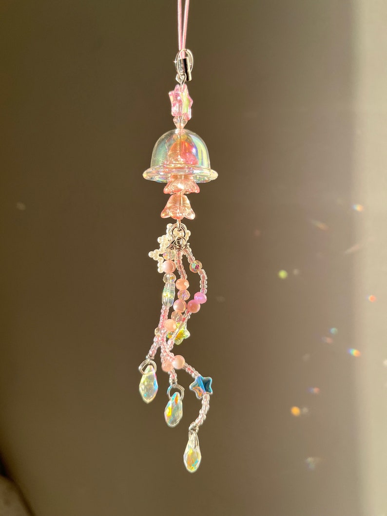 Jelly Fish Keychain, Bag Charms, Sparkling, Beaded Keychain Charms ...