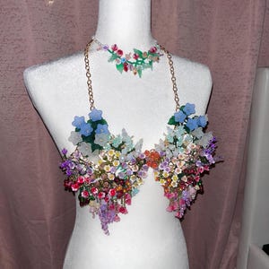 Spring Flower Beaded Bralette, Flower Bouquet Themed, Body Jewelry Set ...