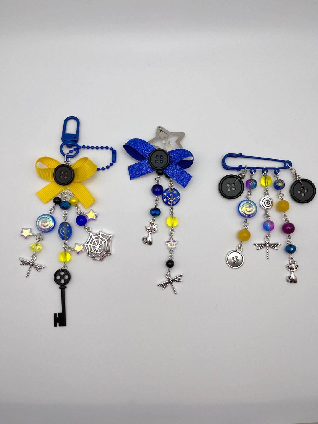 Coraline Keychain and Hair Clips Inspired, Beaded Keychain, Charm ...