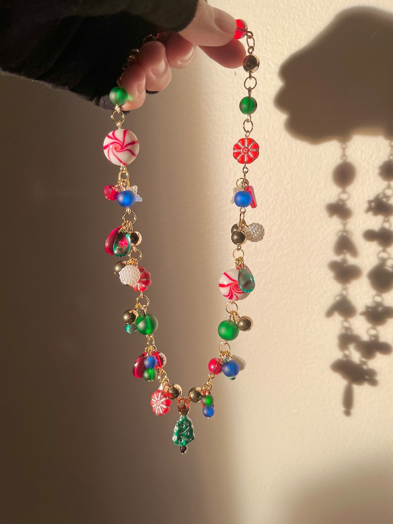 Christmas Tree Necklace, Cluster Necklace, Holiday Themed Jewelry ...
