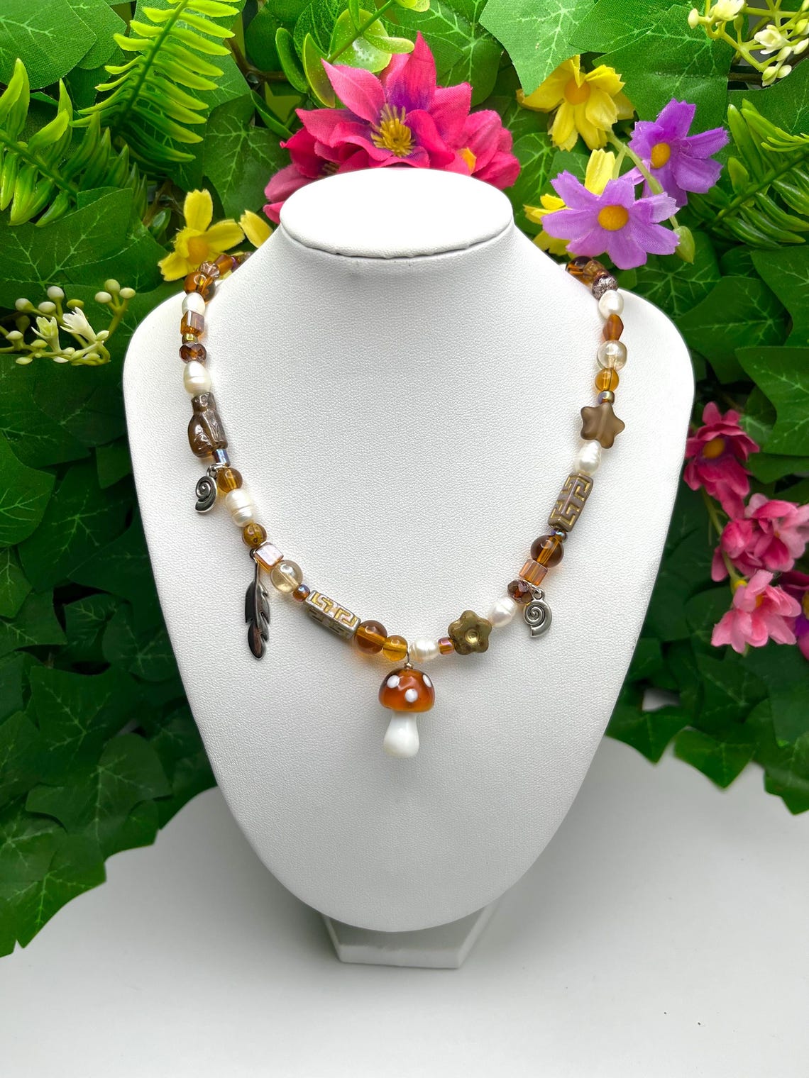 Mushroom Necklace, Crystal Jewelry, Cottagecore, Jewelry, Necklace ...