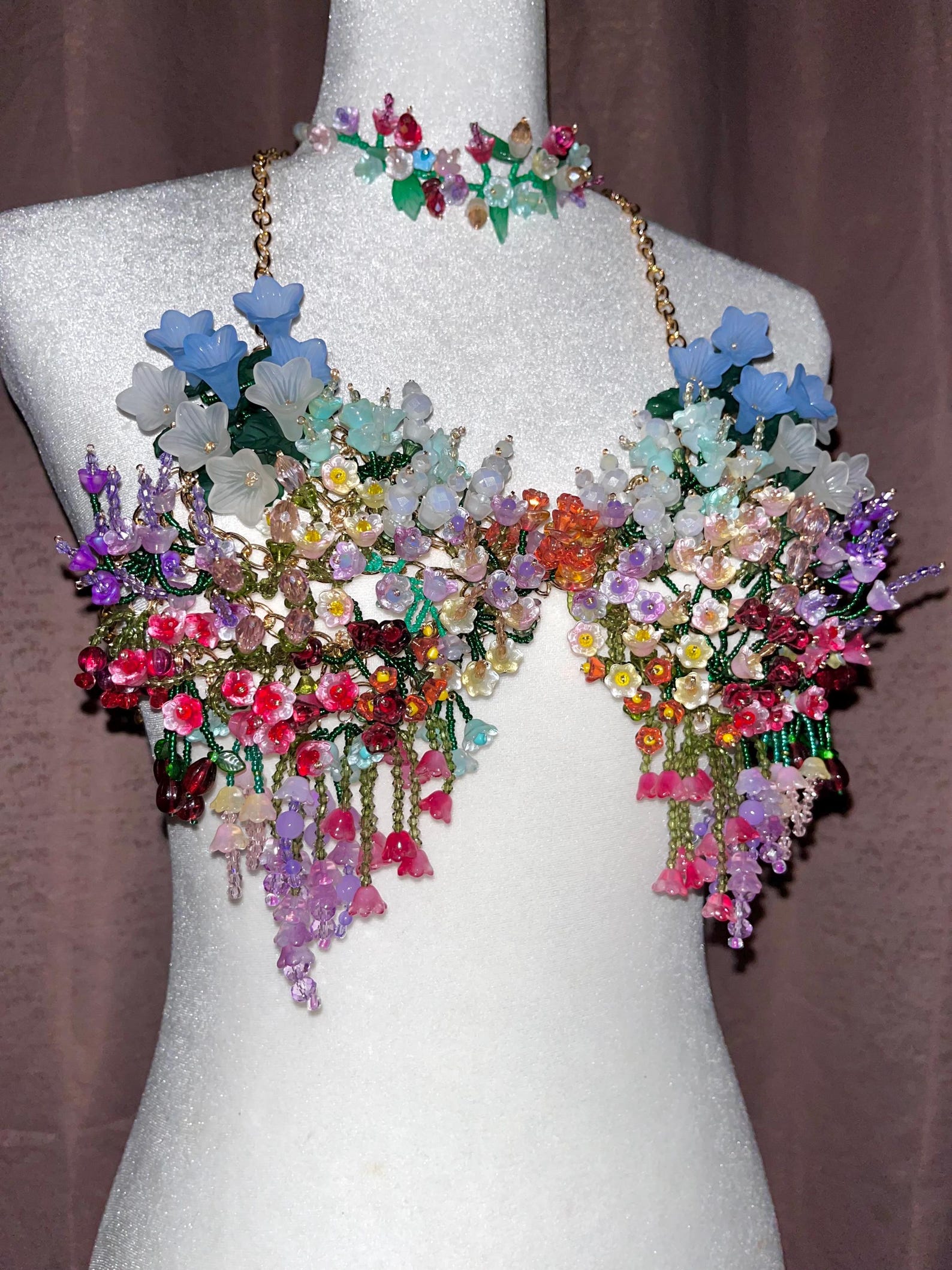 Spring Flower Beaded Bralette, Flower Bouquet Themed, Body Jewelry Set ...