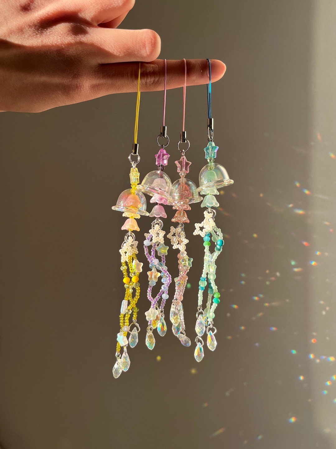 Jelly Fish Keychain, Bag Charms, Sparkling, Beaded Keychain Charms ...