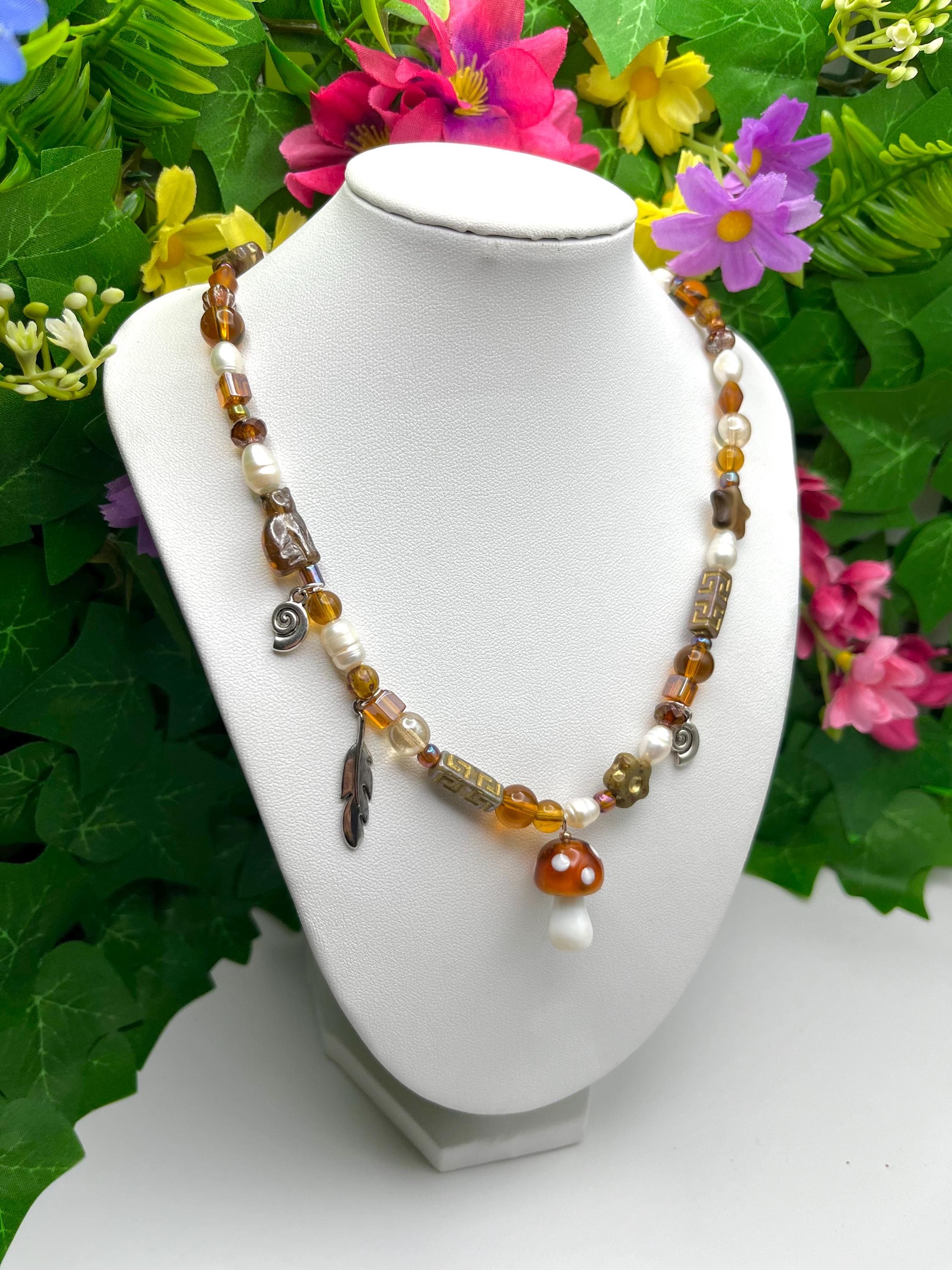 Mushroom Necklace, Crystal Jewelry, Cottagecore, Jewelry, Necklace ...