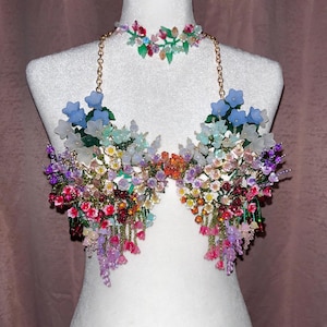 Spring Flower Beaded Bralette, Flower Bouquet Themed, Body Jewelry Set ...