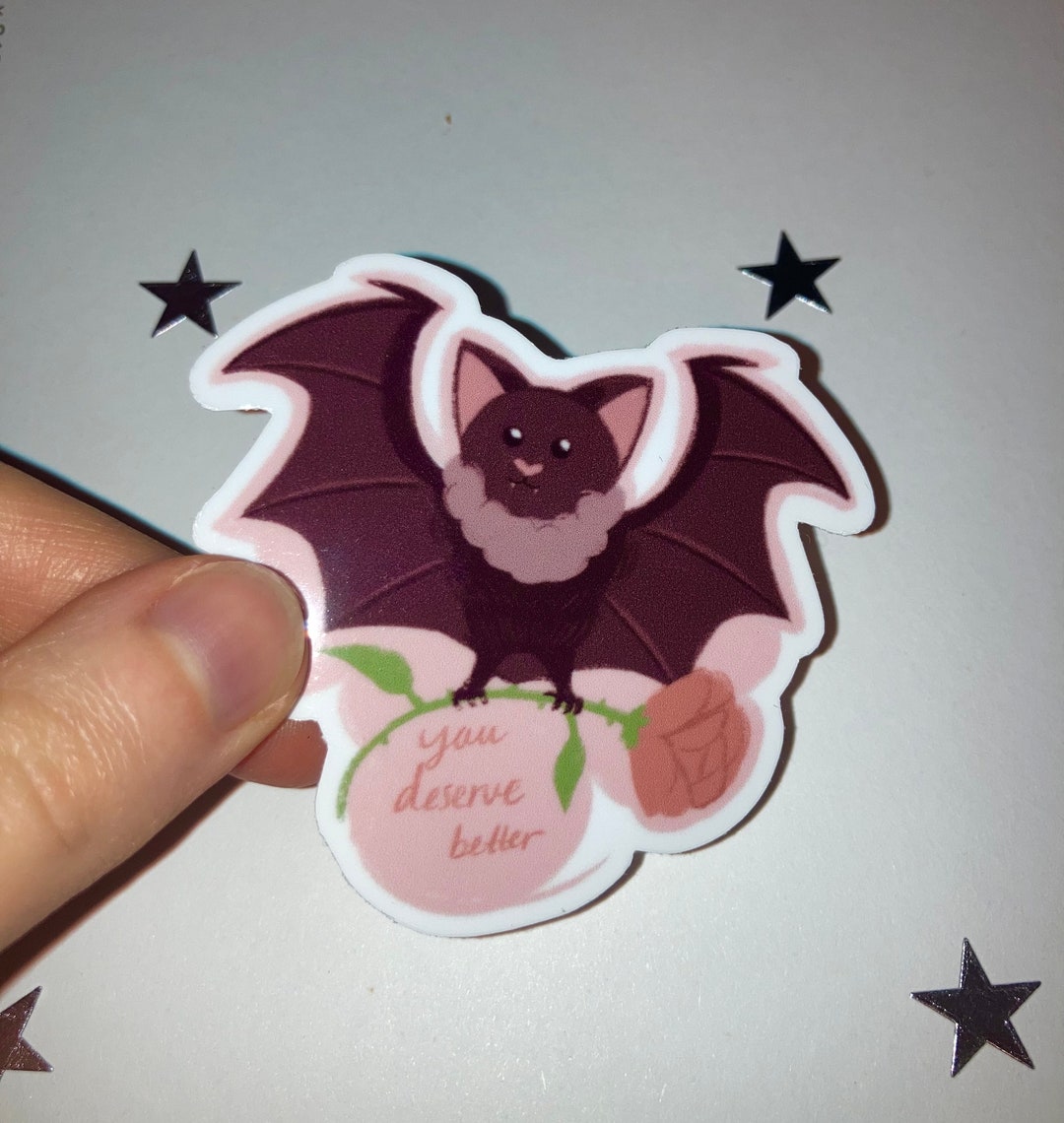 Motivational Cute Pastel Bat With Rose Sticker - Waterproof and ...