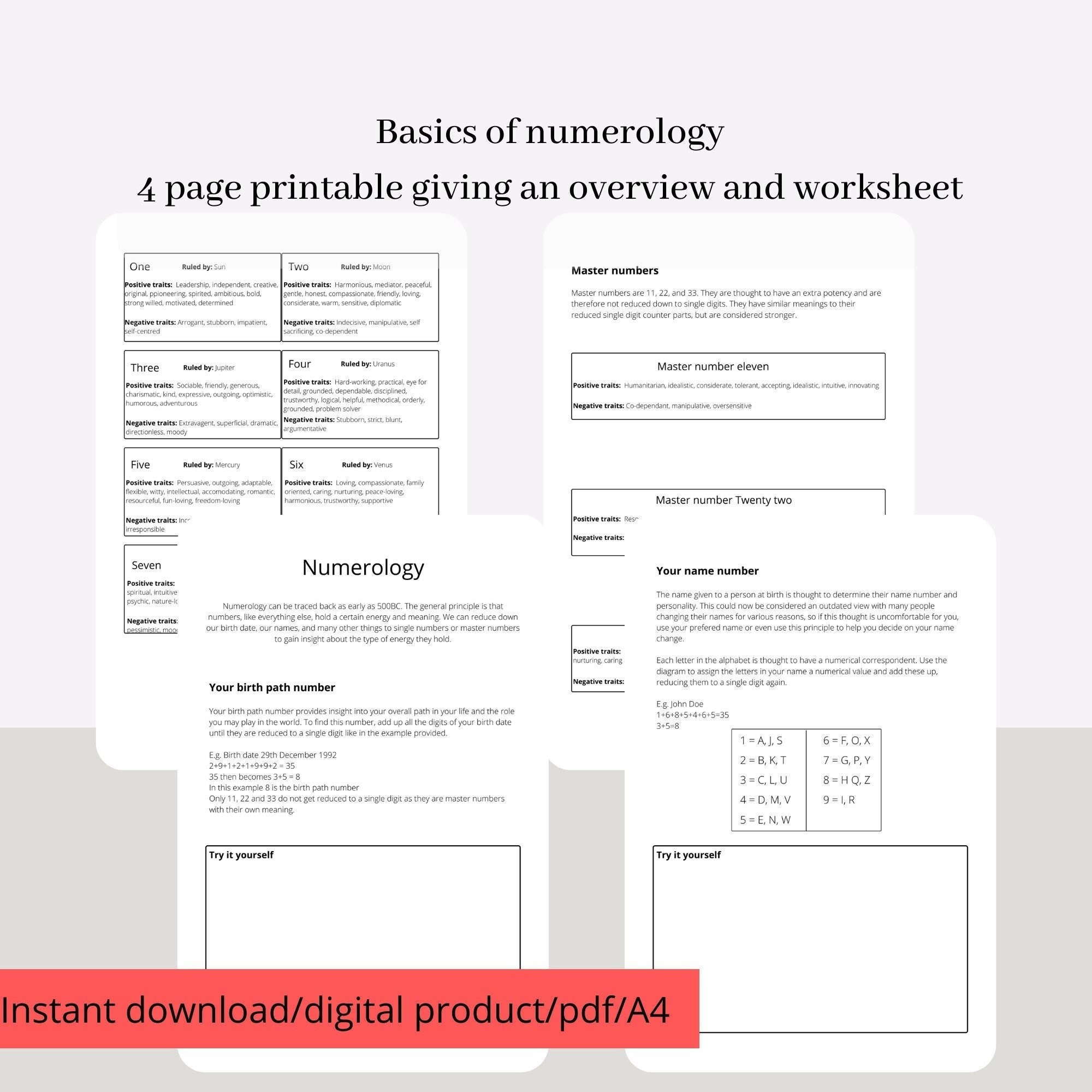 Basics of Numerology Summary and Worksheet for Beginners, Book of ...