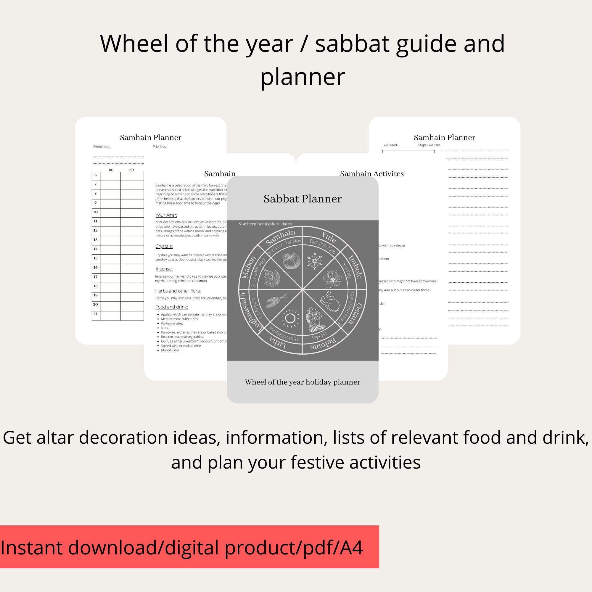 Wheel of the Year Planner, Sabbat Planner, Pagan Witches Holiday ...