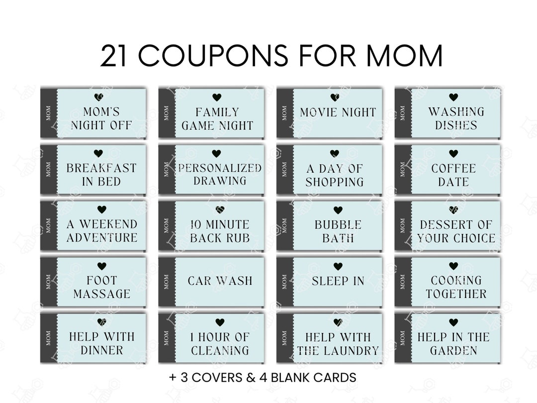 Mothers Day Coupons Printable, Mom Coupon Book, Printable Mother's Day ...