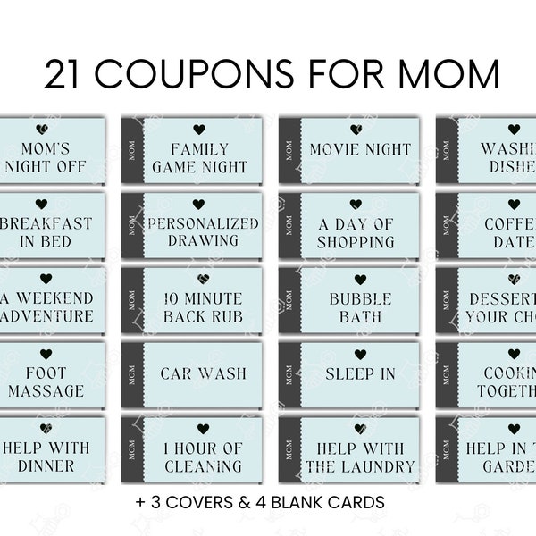 Mothers Day Coupons Printable, Mom Coupon Book, Printable Mother's Day ...