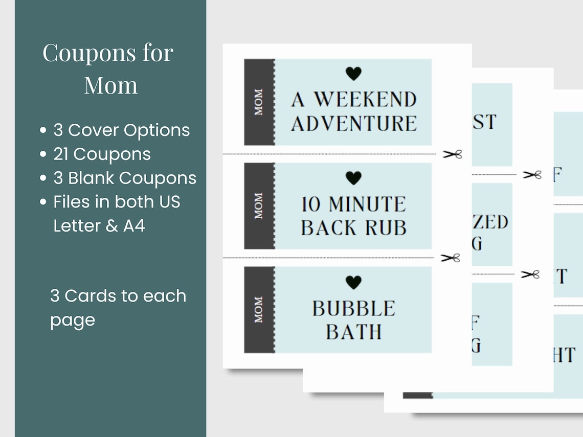 Mothers Day Coupons Printable, Mom Coupon Book, Printable Mother's Day ...