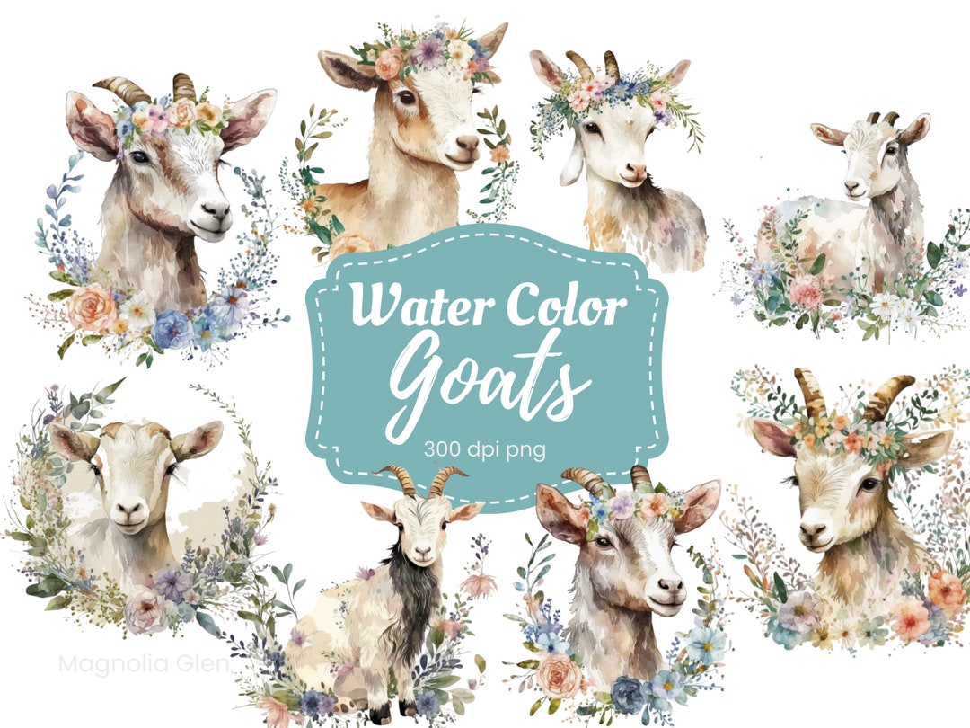Watercolor Goat PNG, Goat Clipart, Barn Farmhouse Clipart, Goats With ...
