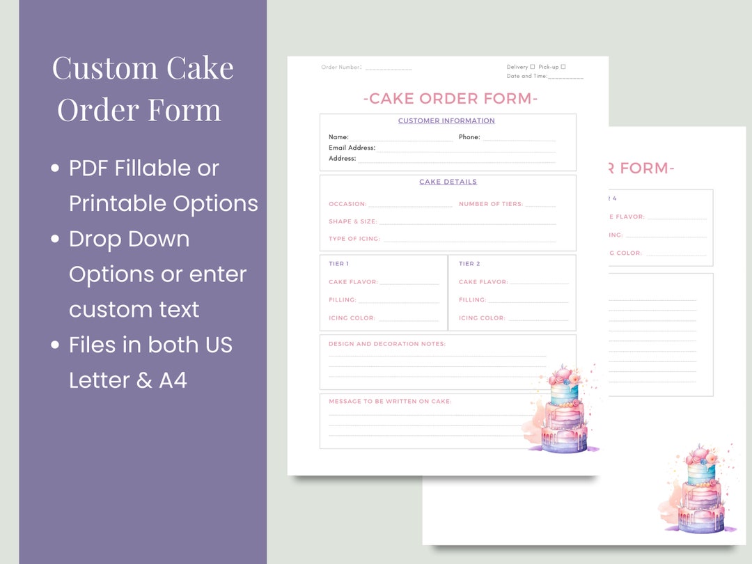 Fillable Cake Order Form Template Digital Custom Cake Order Form PDF ...