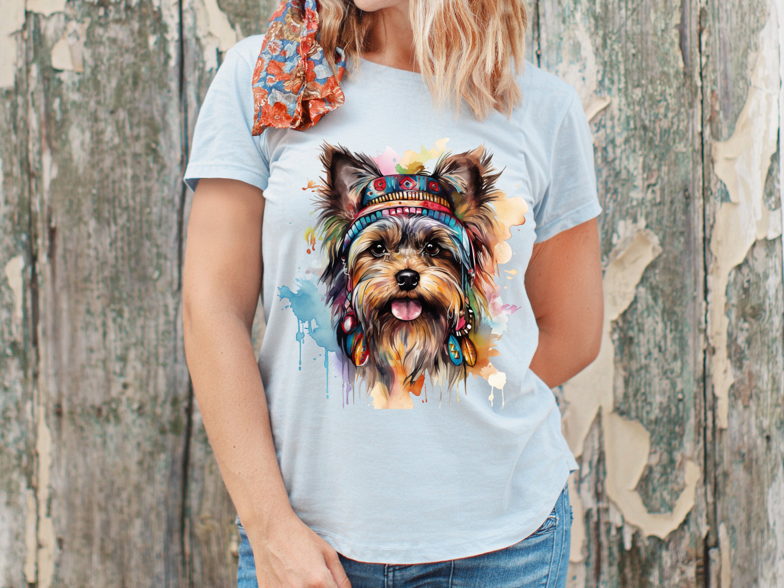 Boho Yorkie PNG, Watercolor Yorkie Digital Design, Yorkie Tshirt Design ...