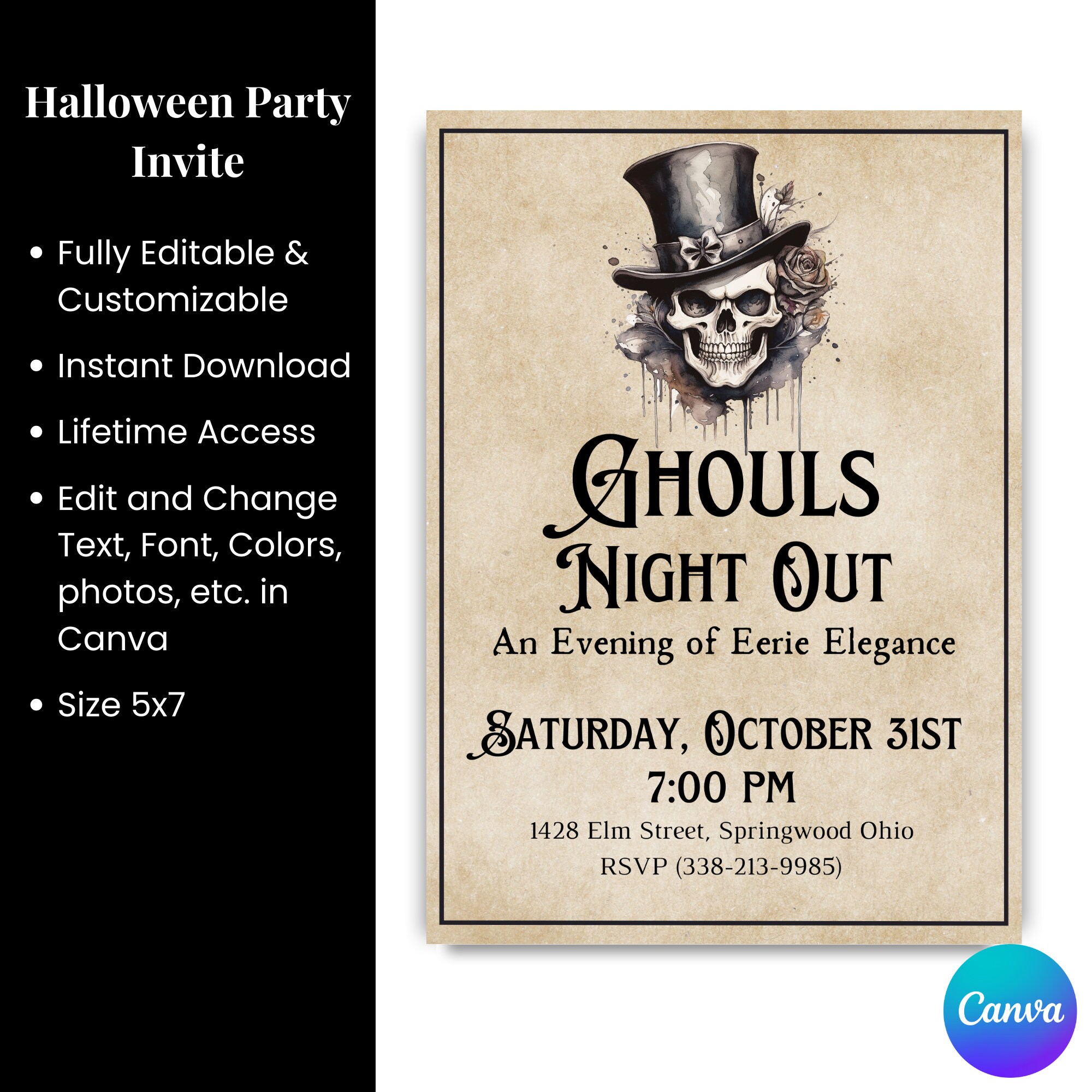 Adult Halloween Party Invitations, Vintage Party Invite, Editable ...
