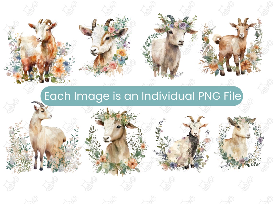 Watercolor Goat PNG, Goat Clipart, Barn Farmhouse Clipart, Goats With ...