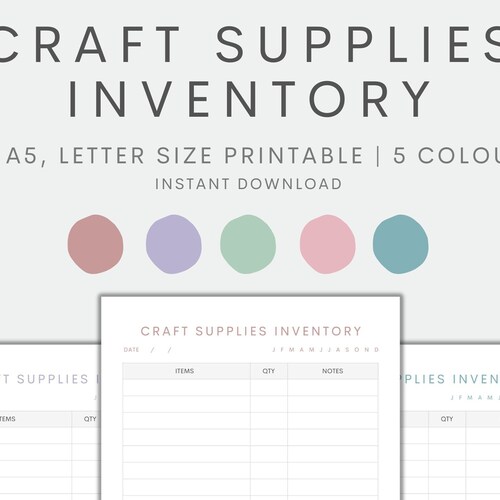 Craft Supplies Inventory Printable Inventory Chart Printable - Etsy