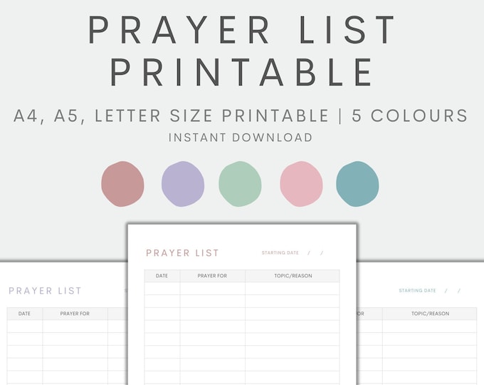 PRINTABLE Prayer List, Digital Planner Insert, Bible Journaling Prayer ...